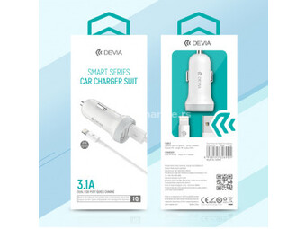 Auto punjac Devia Smart Series Car Charger Suit For Lightning (5V3.1A,2USB ) Bela