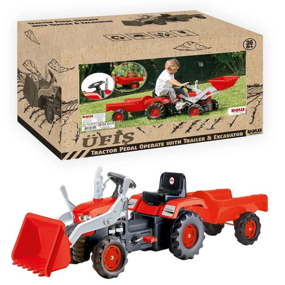 Traktor sa kašikom i prikolicom PEDAL (crvena)