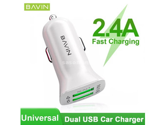 Bavin Auto punjač 2XUSB 2,4A bela