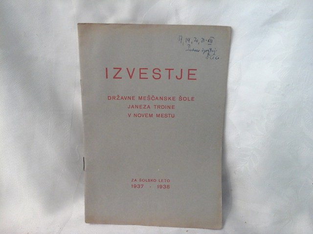 Izvestje državne realne gimnazije Novem Mestu 1937 / 38