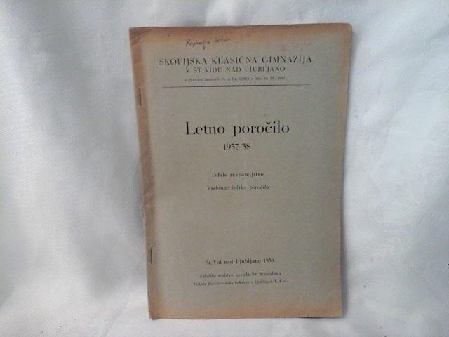 Letno poročilo 1937 38 škofijska klasična gimnazija