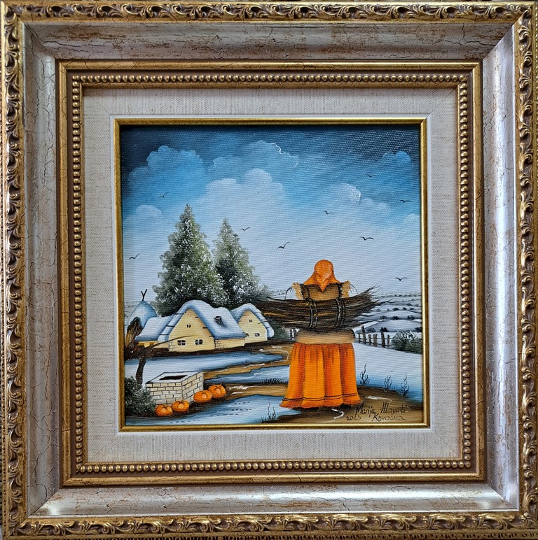 Baka, Marija Hlavati, Naiva Kovačica, ulje na platnu kaširano na kartonu, sa 34×34 cm, bez 20×20 cm, sertifikat, 120 eura