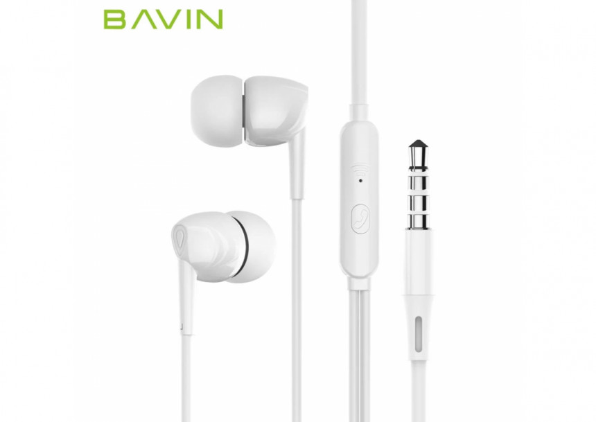 BAVIN slušalice 3,5mm 1,2m bela