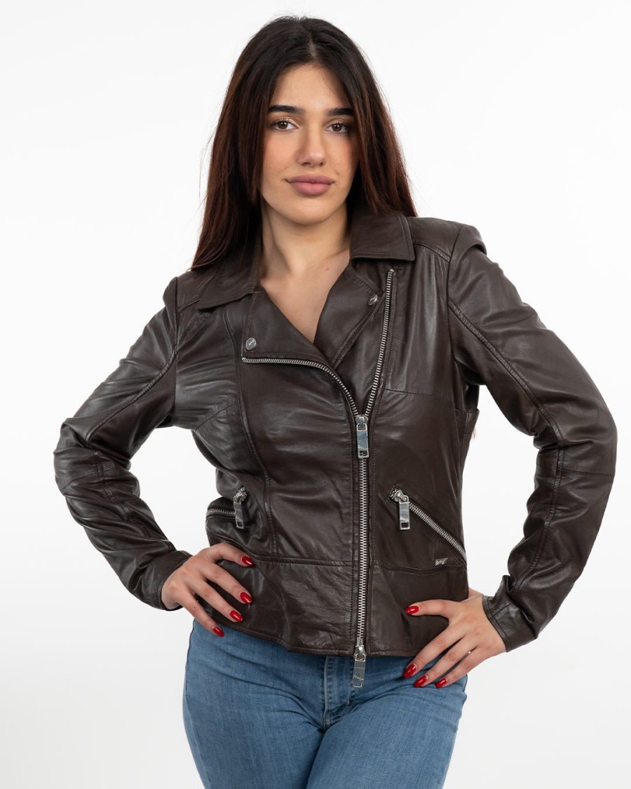 Ženska kožna jakna – Maze-21-3-36 – Tamno braon