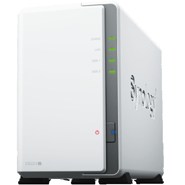 Synology DS223j, Tower, 2-bays 3.5 SATA HDDSSD, CPU 4-core 1.7 GHz; 1 GB DDR4 non-ECC; 1 x RJ-45 1GbE LAN Port; 2 x USB 3.2 Gen1; ; 0.88 kg