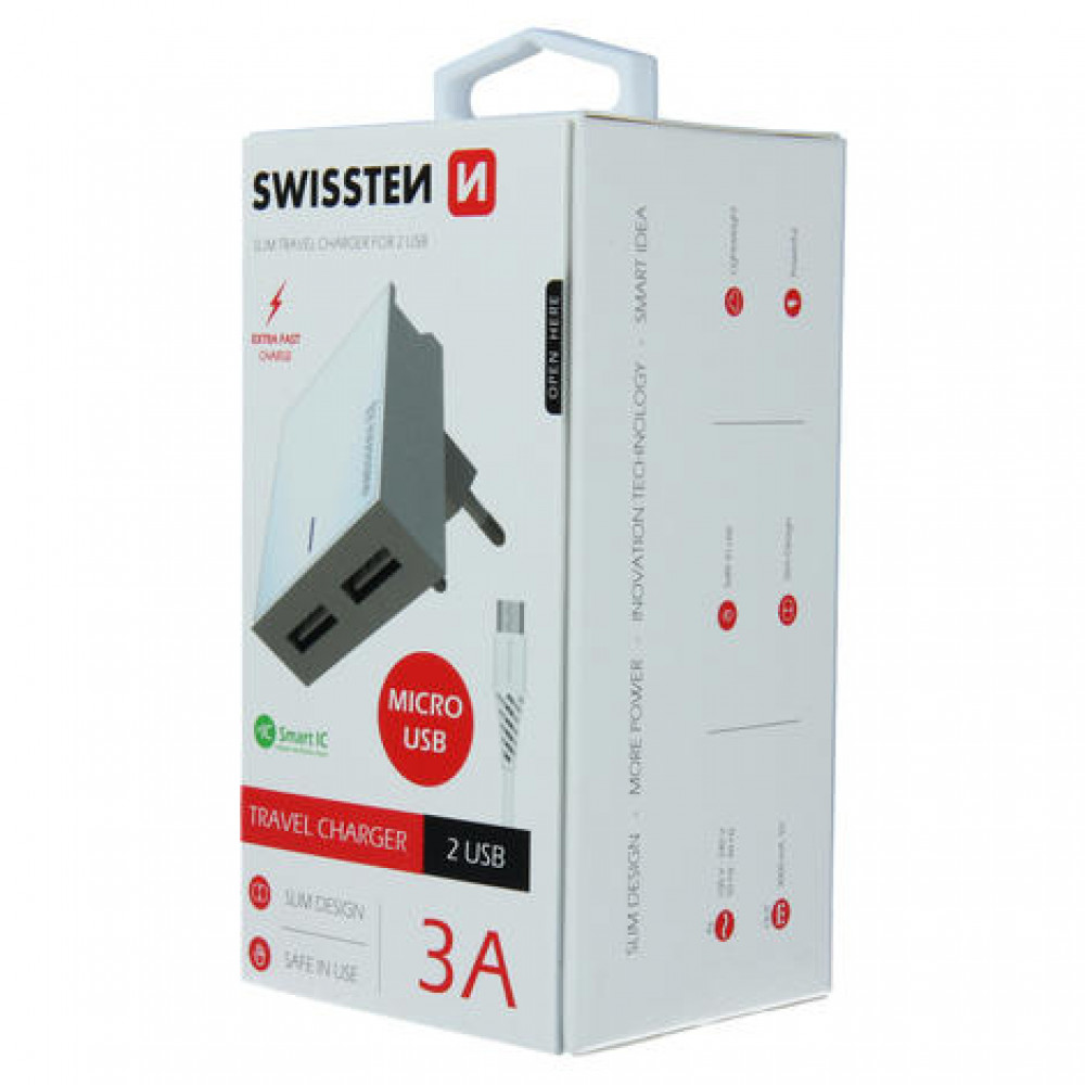 SWISSTEN Punjač 2x USB 3A+ kabl micro USB 1,2m bela *R