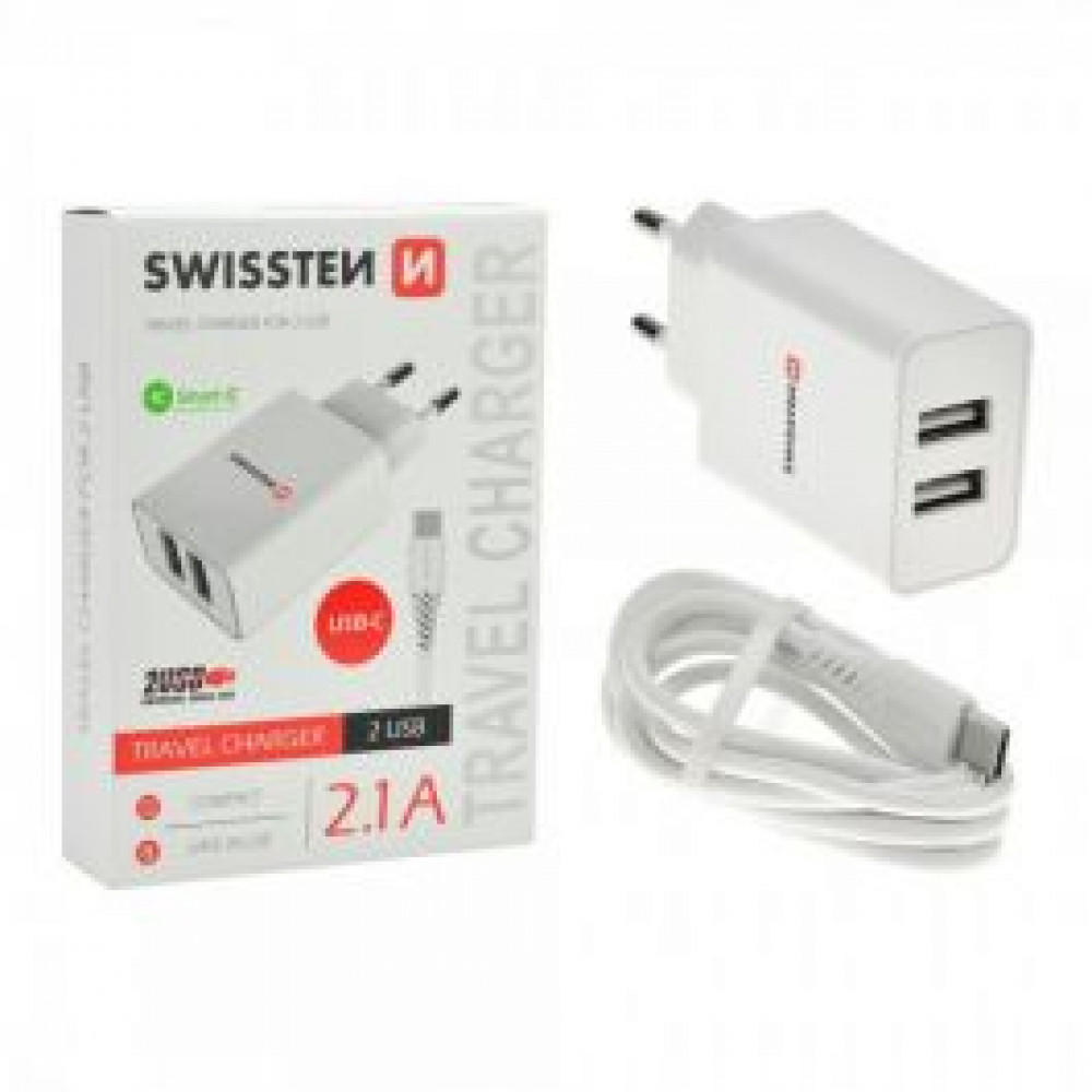 SWISSTEN Kućni Punjač 2.1A 2xUsb Type-C (Bela) *R