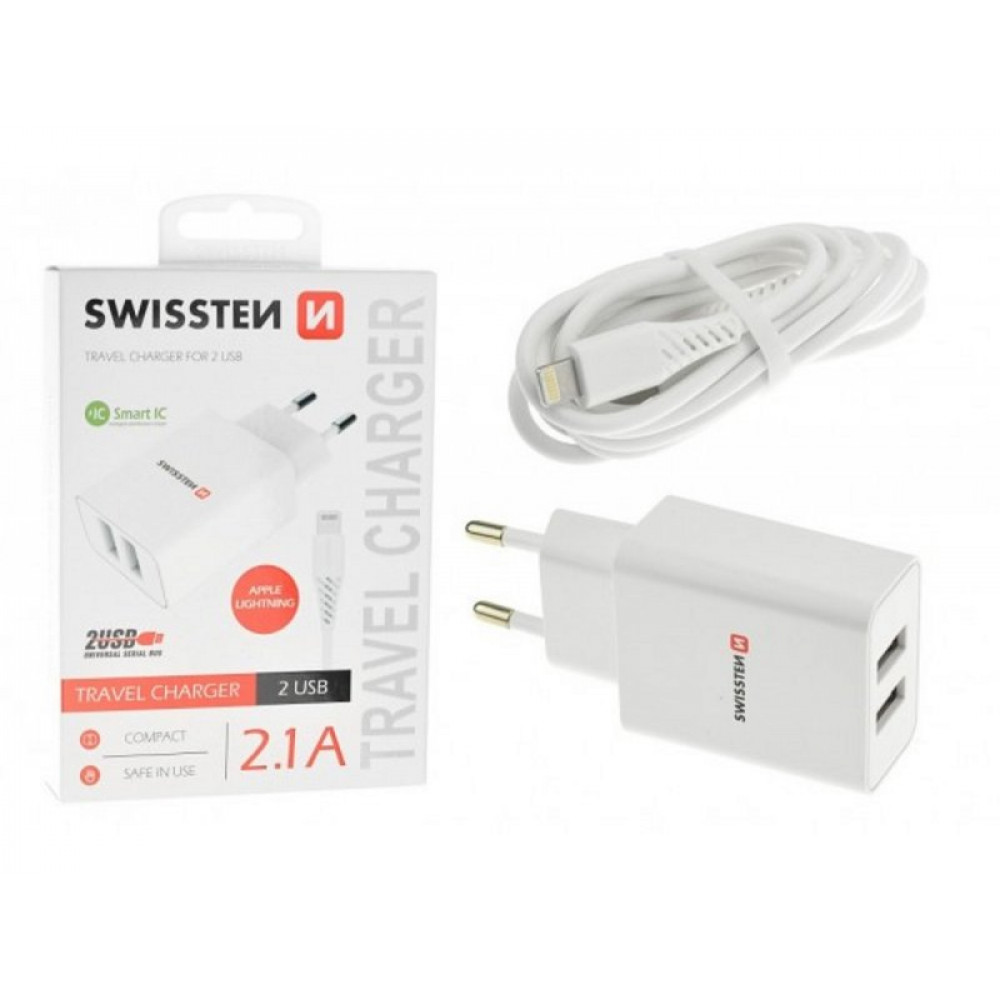 SWISSTEN KUĆNI PUNJAC 2.1A 2XUSB LIGHTNING BELI *R