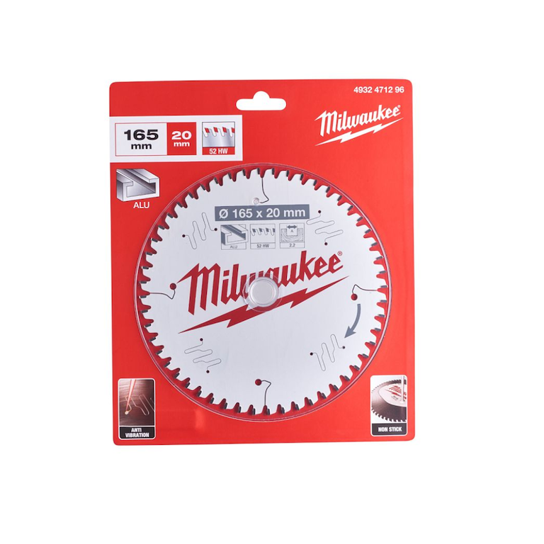 Milwaukee – List testere za aluminijum, čist rez, 165 x 20 mm, 52 zuba – 4932471296