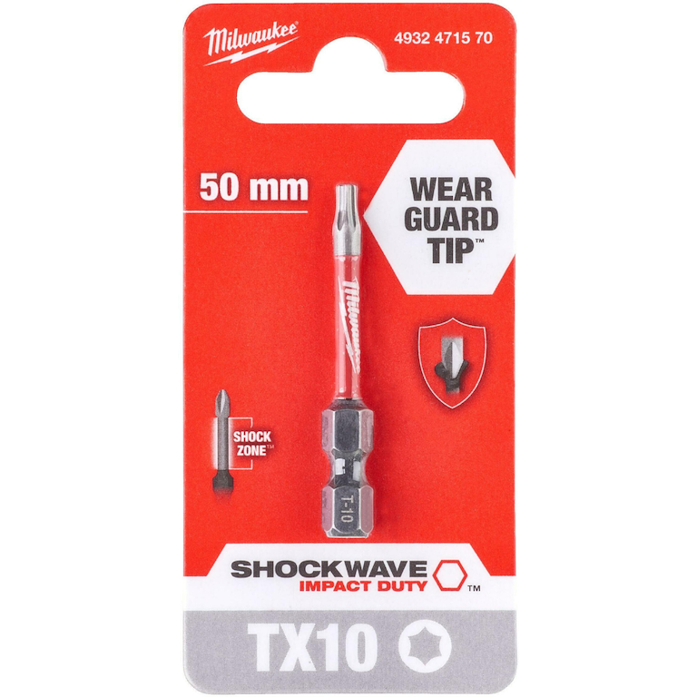 Milwaukee Udarni bit za udarne odvrtače, TX10 x 50 mm, Shockwave, 1 kom, 4932471570