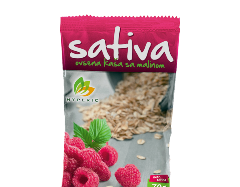 OVSENA KAŠA SATIVA - MALINA 150g - HYPERIC