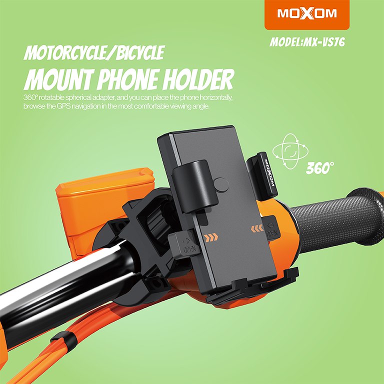Drzac - mobilni telefon MOXOM MX-VS76 za bicikl i motor crni (MS)