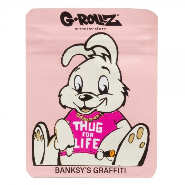 ZIP G-ROLLZ | Banksy’s ‘Thug for Life Pink’ 65x85mm Smellproof Bags – 10pcs
