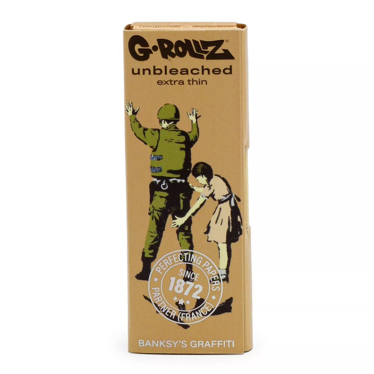 G-ROLLZ | Banksy’s Graffiti – Unbleached Extra Thin – ‘1 1/4’ Papers + Tips&Tray