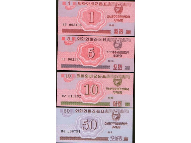 Severna Korea set 4 novčanice 1988. UNC.