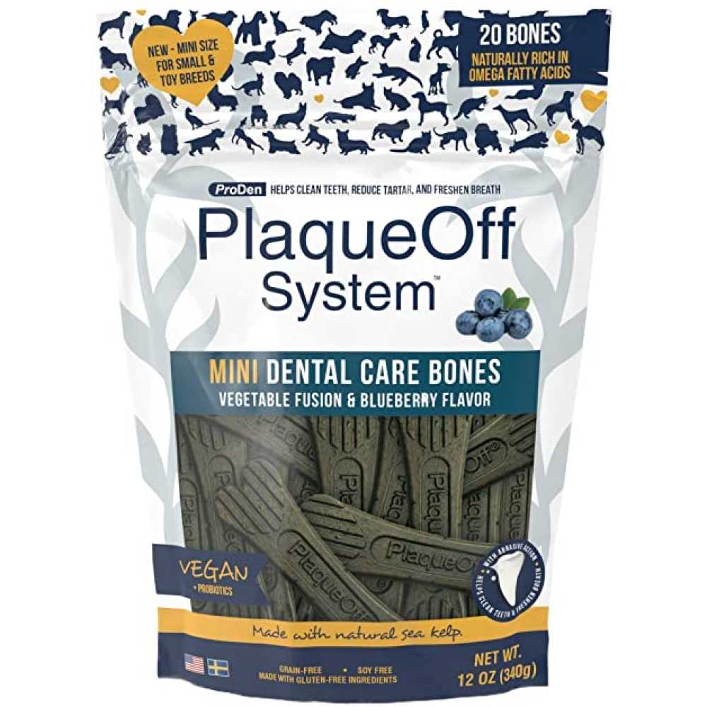 PlaqueOff Mini Dental Care Bones - borovnica 340g