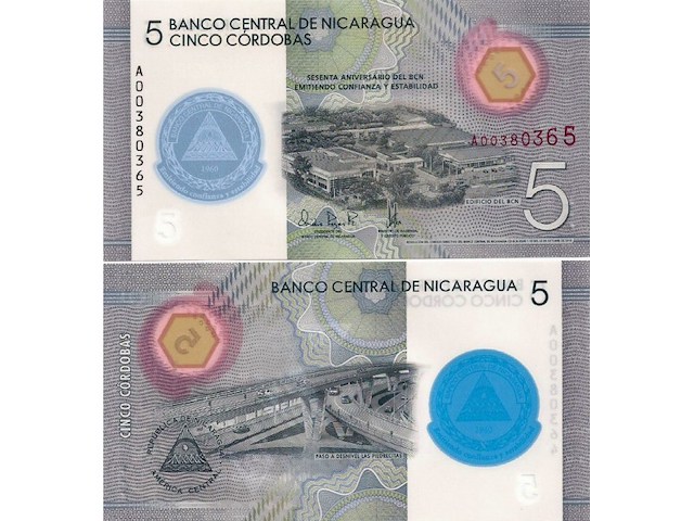 NICARAGUA Nikaragva 5 Cordobas 2020 UNC, P-219 Polymer