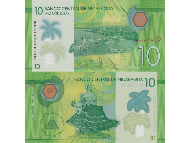 NICARAGUA Nikaragva 10 Cordobas 2015 UNC, P210 Polymer