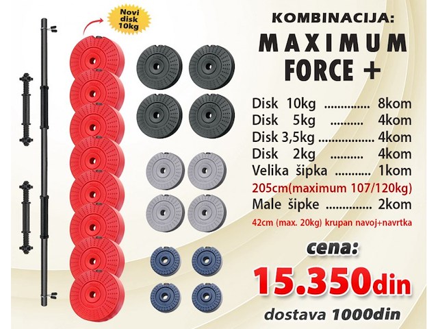 Tegovi i šipke (tegovi 122kg / tegovi i 2+1 šipka)