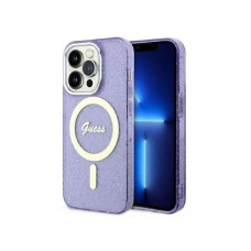 Guess Futrola za iPhone 14 Pro IML Glitter Peony Gold Purple MagSafe