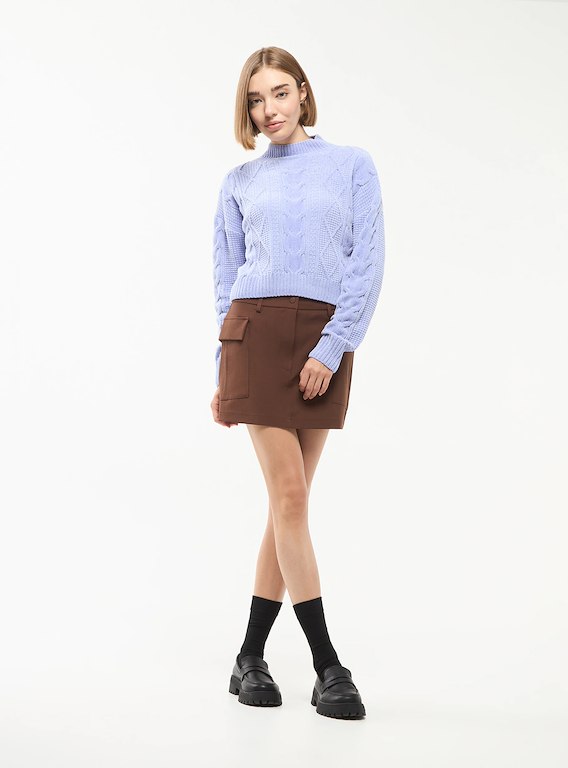 Cable knit chenille sweater with stand-up collar Lila