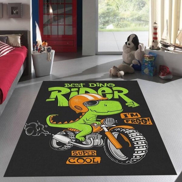 Tepih za decu na gumenoj podlozi 120x180cm – Dino na motoru, crni TG-146