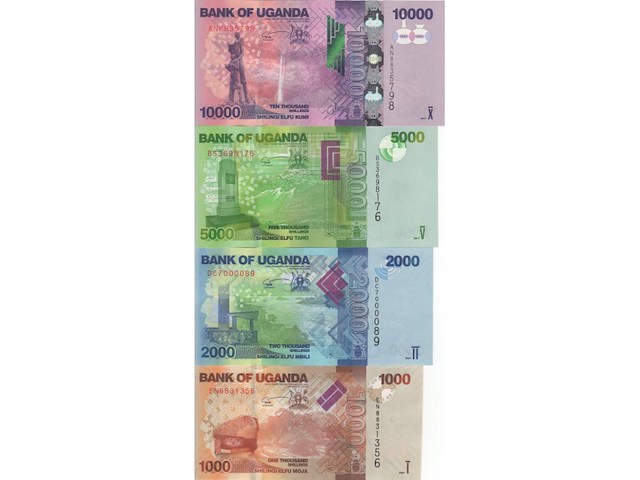 UGANDA 4 novčanice set 1000 - 10.000 Shillings UNC