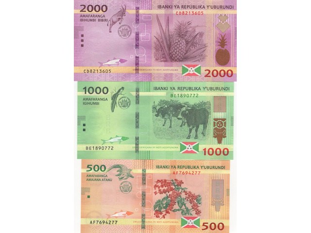 BURUNDI set 500, 1000 i 2000 Francs 2018/21 UNC