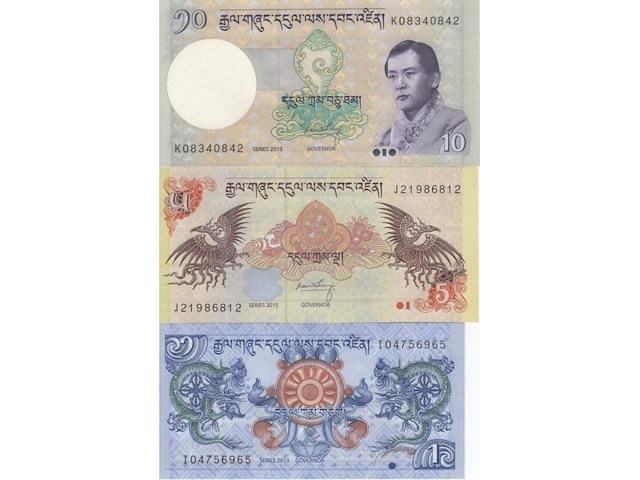 BHUTAN Butan 1, 5 i 10 Ngultrum 2013/2015 UNC