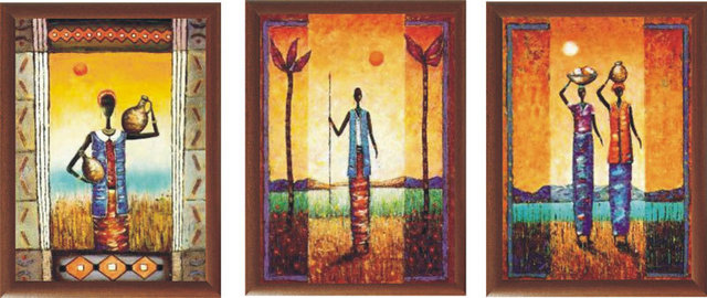 Triptih Afrička priča, tri uramljene slike 30x40cm