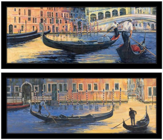 Gondole u Veneciji, dve uramljene slike 20x50cm svaka