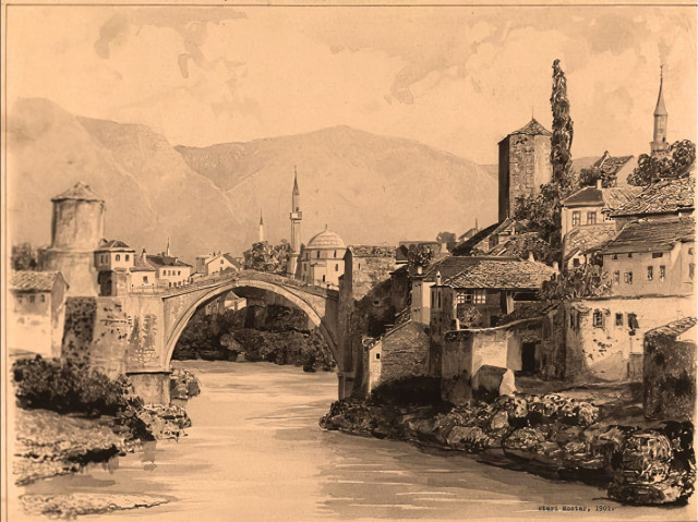 Stari Mostar 1901. uramlljena slika 30x40cm i 40x50cm