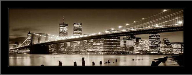 Most u Bruklinu noću, uramljena slika 35x100cm