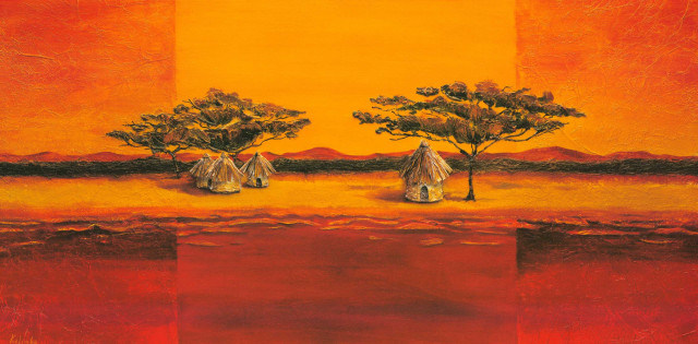 Kalimba-Kase in Kenia, uramljena slika 50 x 100 cm