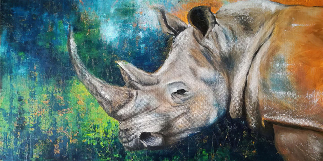 Rhino, uramljena slika 50x100 cm