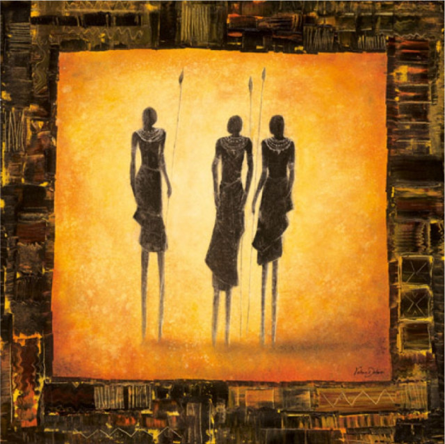 Afro ratnici, uramljena slika 50x50cm