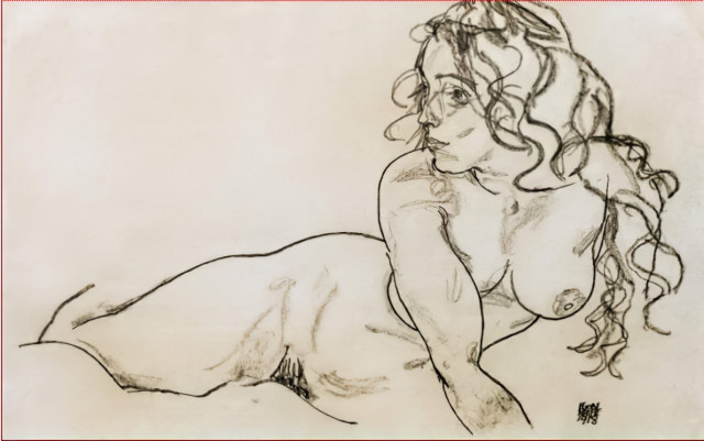 Nude Propping her.up - Egon Schiele, uramljena slika 60x80cm