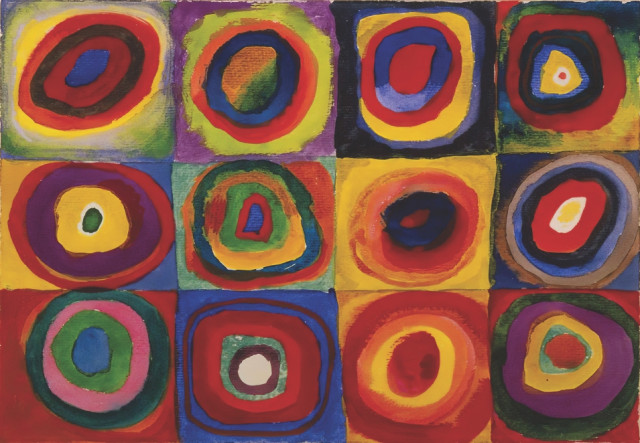 V. Kandinski, farbtude kvadrate, uramljena slika 60x90cm