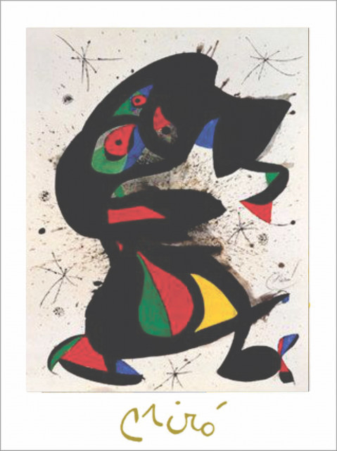 J. Miro, Aufrechte figur , uramljena slika 40x50cm