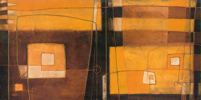 Yellow apstract 1, uramljena slika 50x100cm