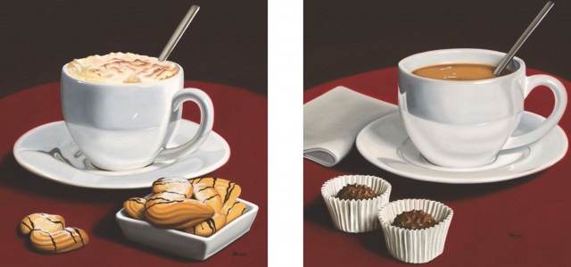 Kafa i cokolada, uramljena slika 50x50cm komplet od dve slike