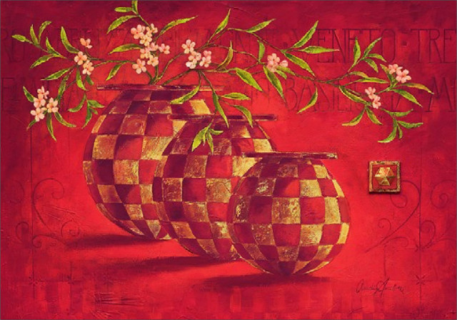 Africke crvene vaze, uramljena slika 70x100 cm