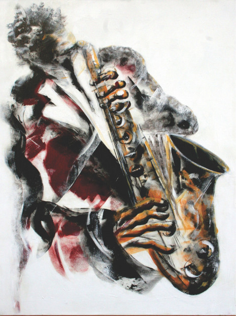 Saxo jazz, uramljena slika 30x40cm , 40x50cm i 50x70cm