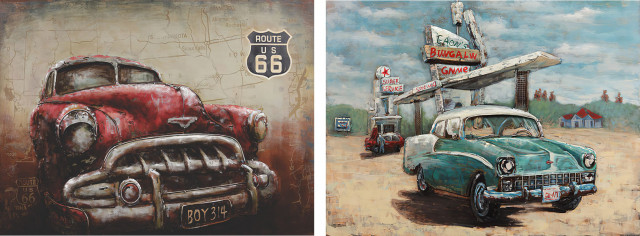 Old cars route 66, dve uramljene slike 30x40cm i 40x50cm svaka