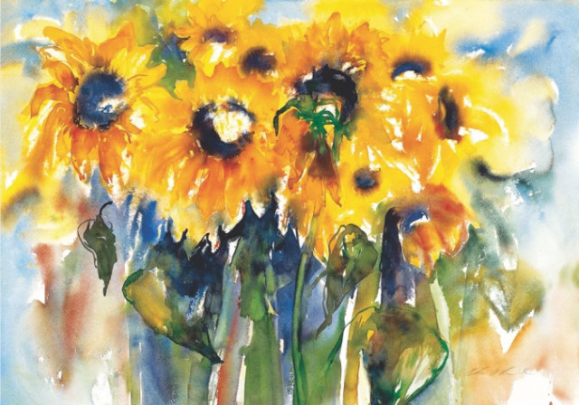 Suncokreti-Sonnenblumen, uramljena slika 70x100cm