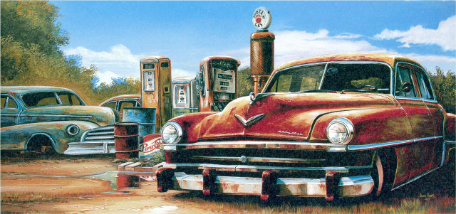 Old American car 2, uramljena slika 30x70cm