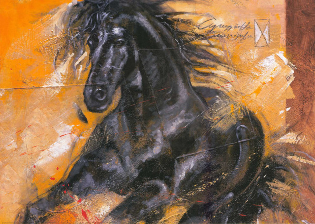 Black horse, uramljena slika 50x70cm