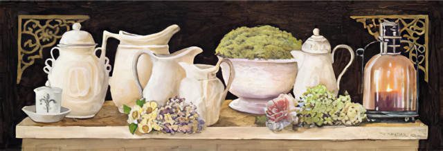 White pots 2, uramljena slika 30x90cm