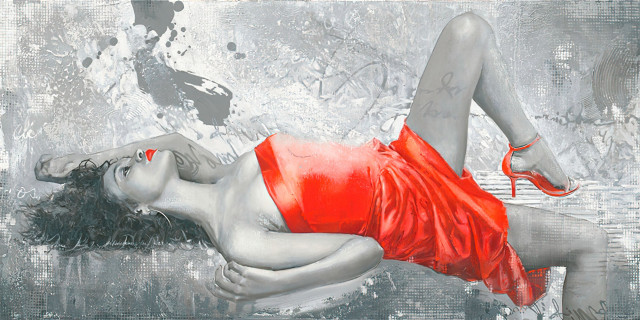 Lady in red, uramljena slika 50x100cm