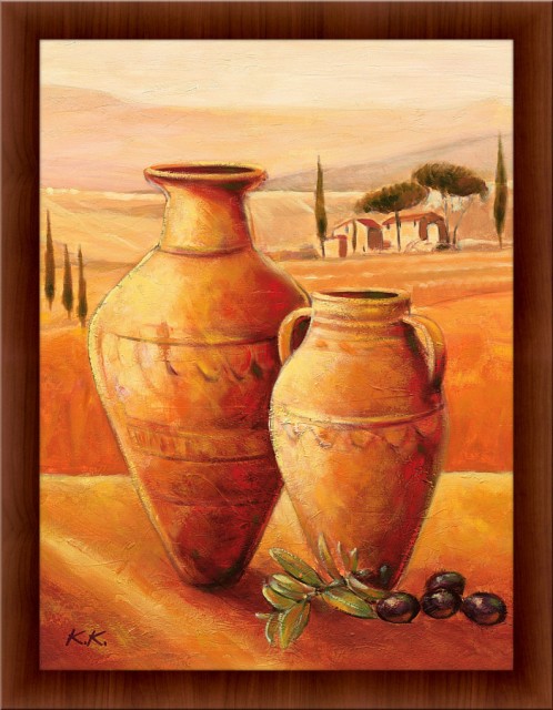 Vaze i masline, uramljena slika, 60x90cm